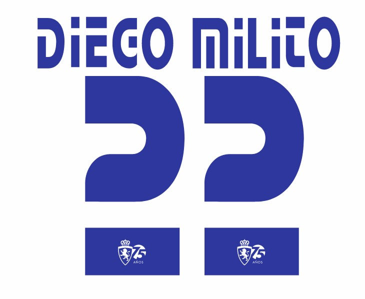Diego Milito #22 Real Zaragoza 2007-2008 Home Nameset for Football Shi ...